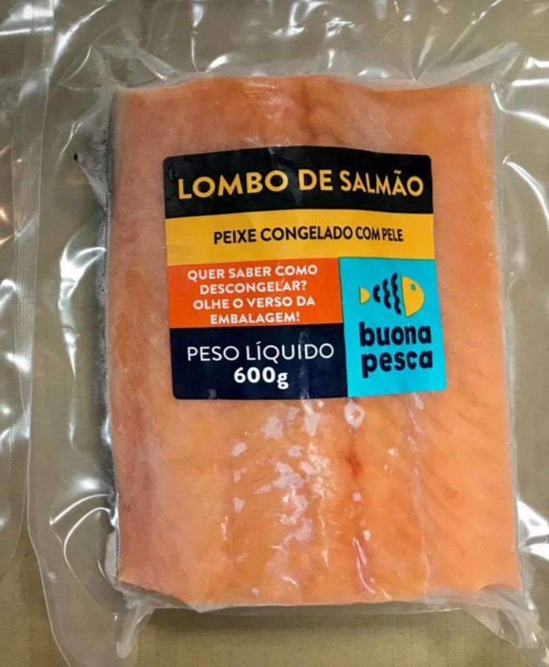 Lombo De Salmão Com Pele Congelado Buona Pesca Pacote 600g