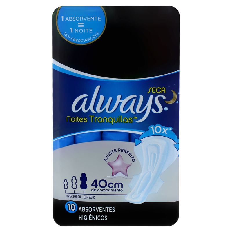 Absorvente Noturno com Abas Seca Always Noites Tranquilas Pacote com 10 ...