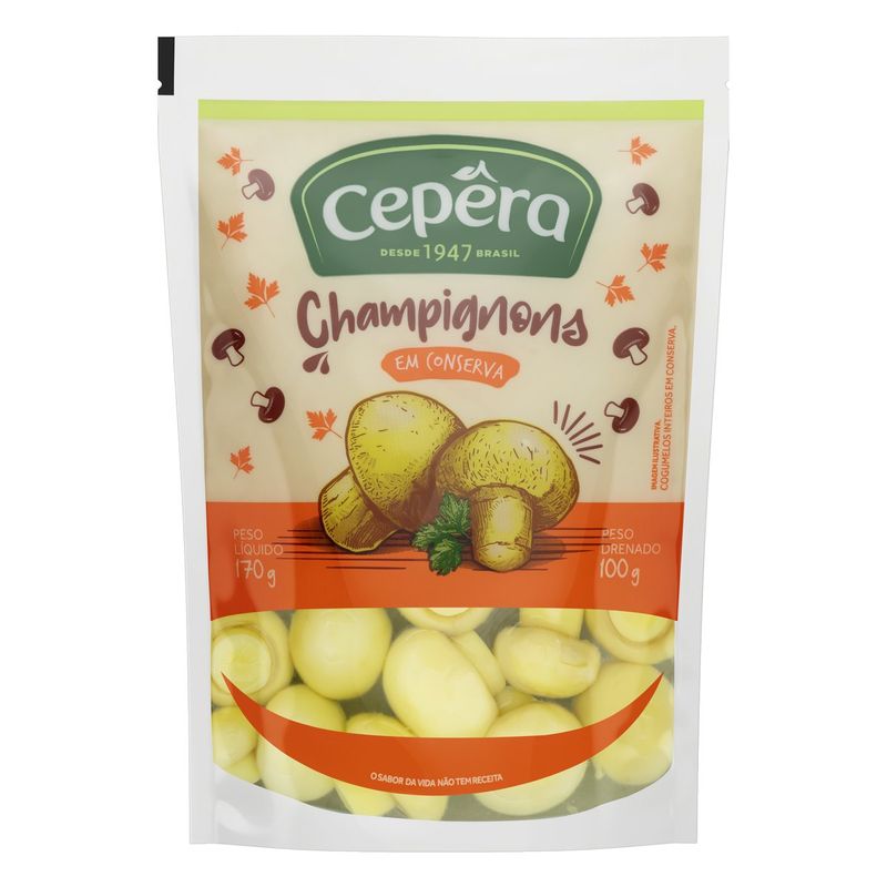 Cogumelo Champignon Inteiro em Conserva Cepêra Sachê 100g Cogumelo Champignon Inteiro em Conserva Cepêra Sachê 100g