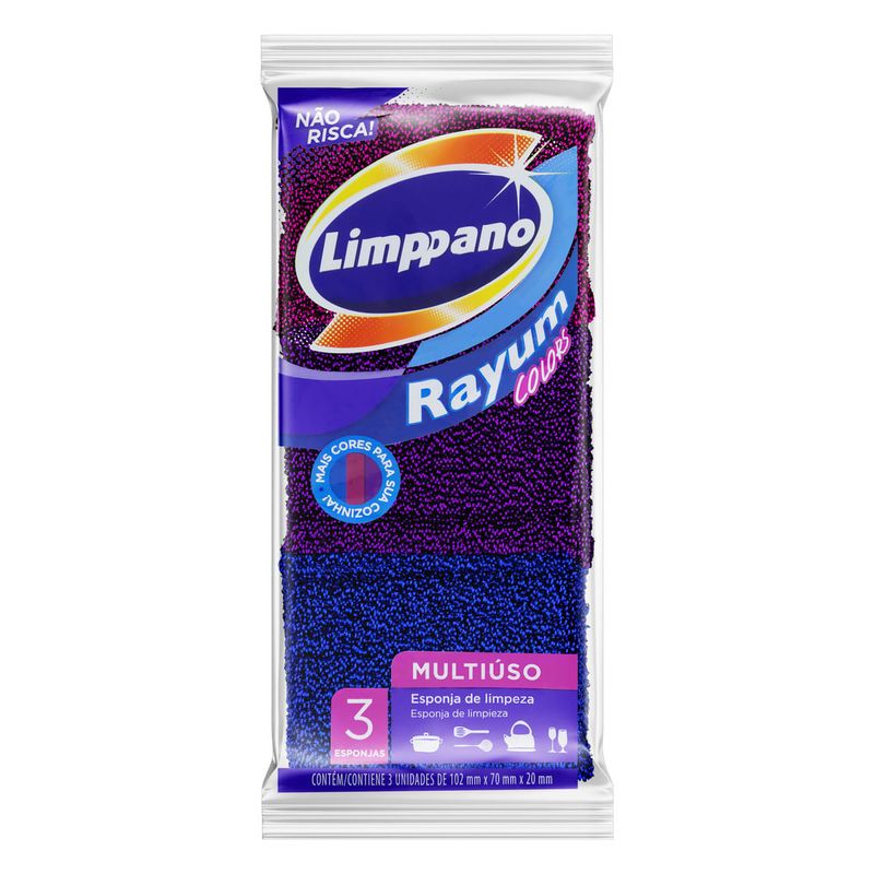 Esponja Multiuso Limppano Rayum Colors Pacote 3 Unidades