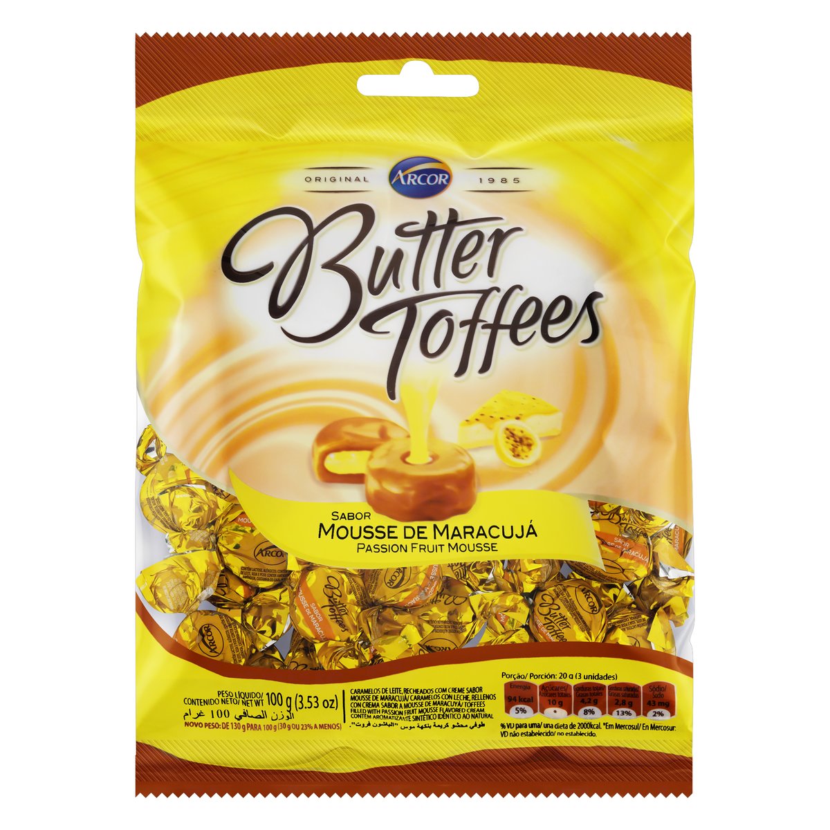 Bala de Mousse de Maracujá Butter Toffees Arcor Pacote 100g