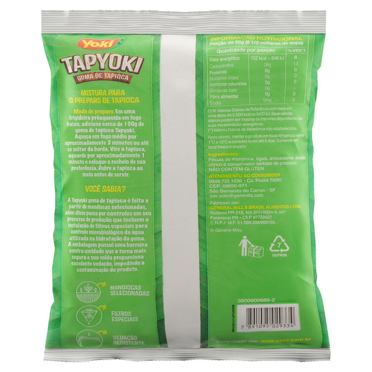 Goma de Mandioca Tapioca Hidratada Yoki Tapyoki Pacote 500g