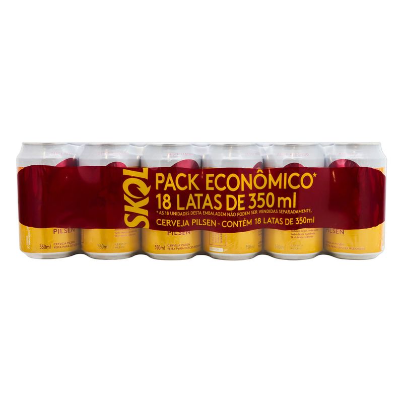Pack Cerveja Pilsen Skol 18 Unidades de 350ml Cada Embalagem Econômica