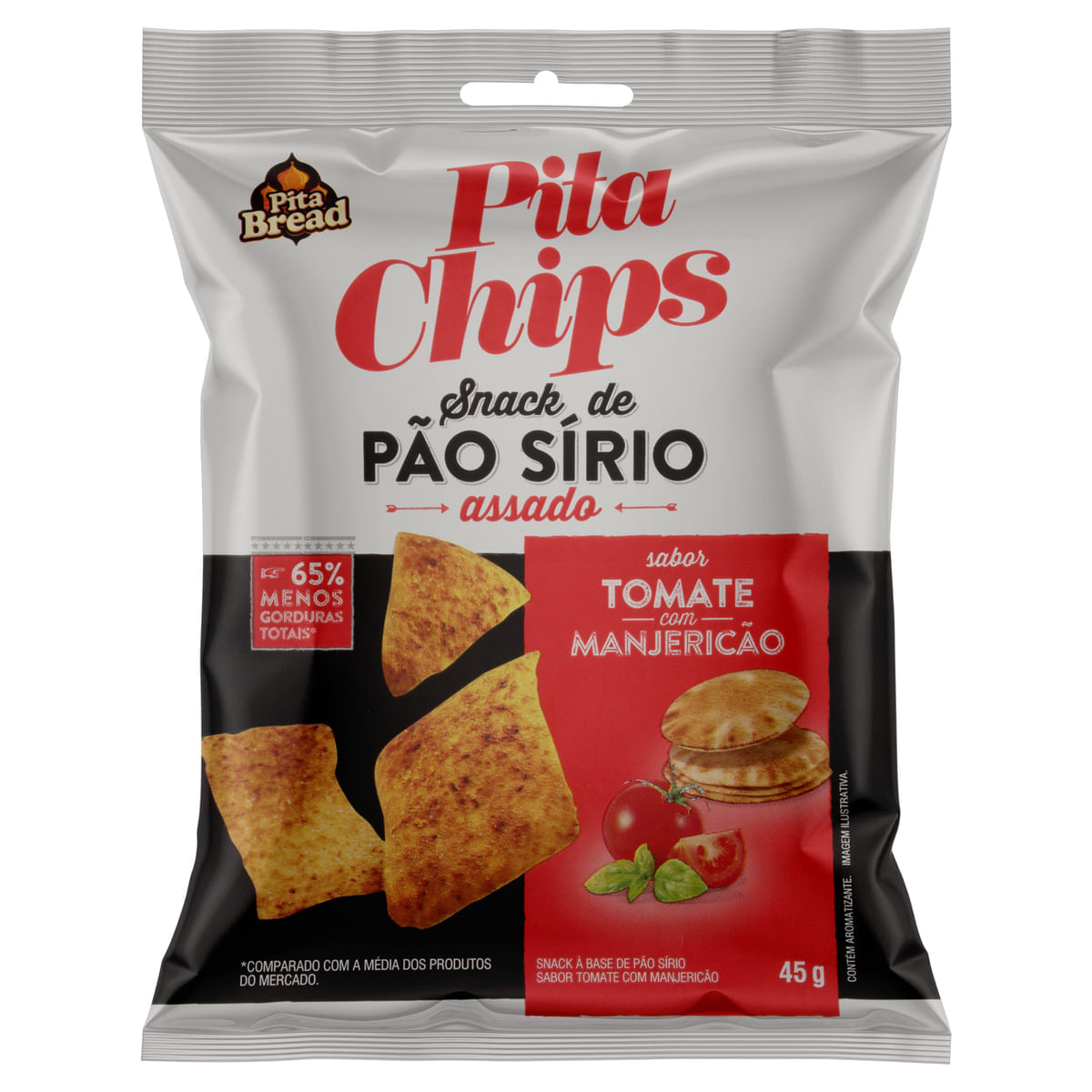 Snack de Pão Sírio Tomate com Manjericão Pita Pacote 45g