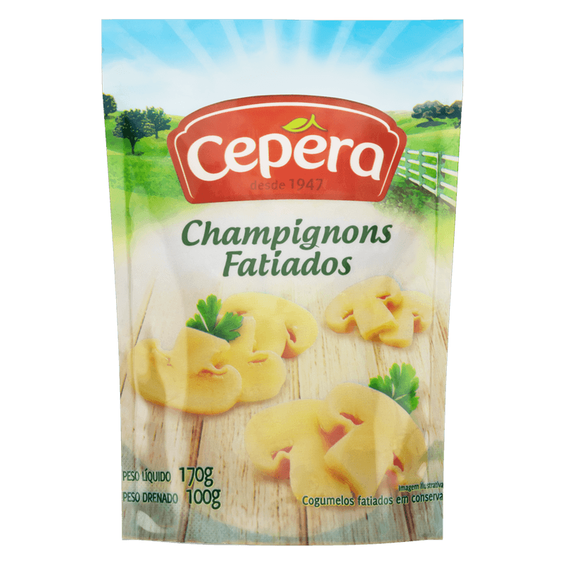 Cogumelo Champignon Fatiado em Conserva Cepêra Sachê 100g Cogumelo Champignon Fatiado em Conserva Cepêra Sachê 100g