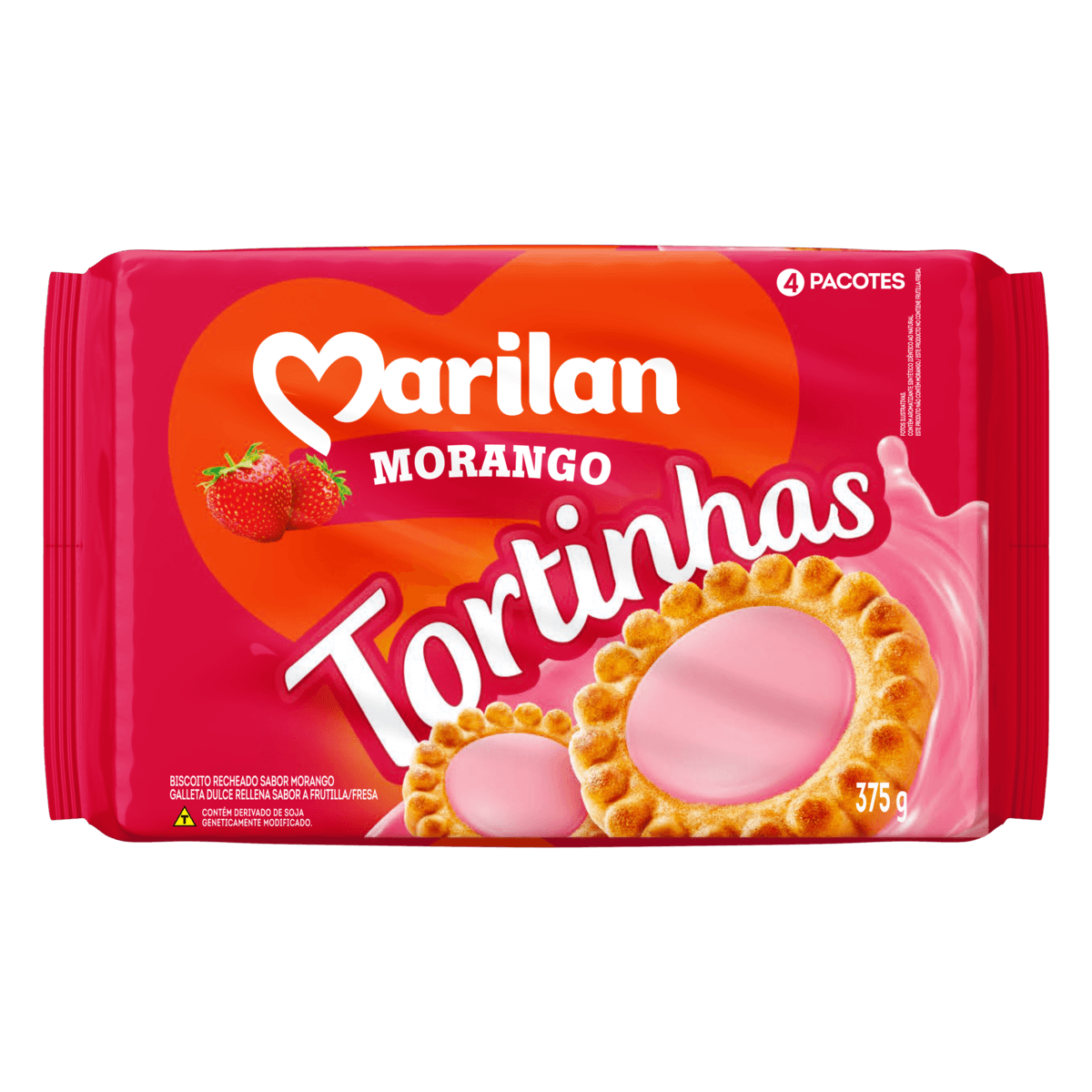 Pack Biscoito de Morango Tortinhas Marilan 375g com 4 Unidades