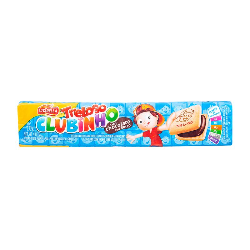 Biscoito com Recheio de Chocolate Treloso Clubinho Vitarella Pacote 130g
