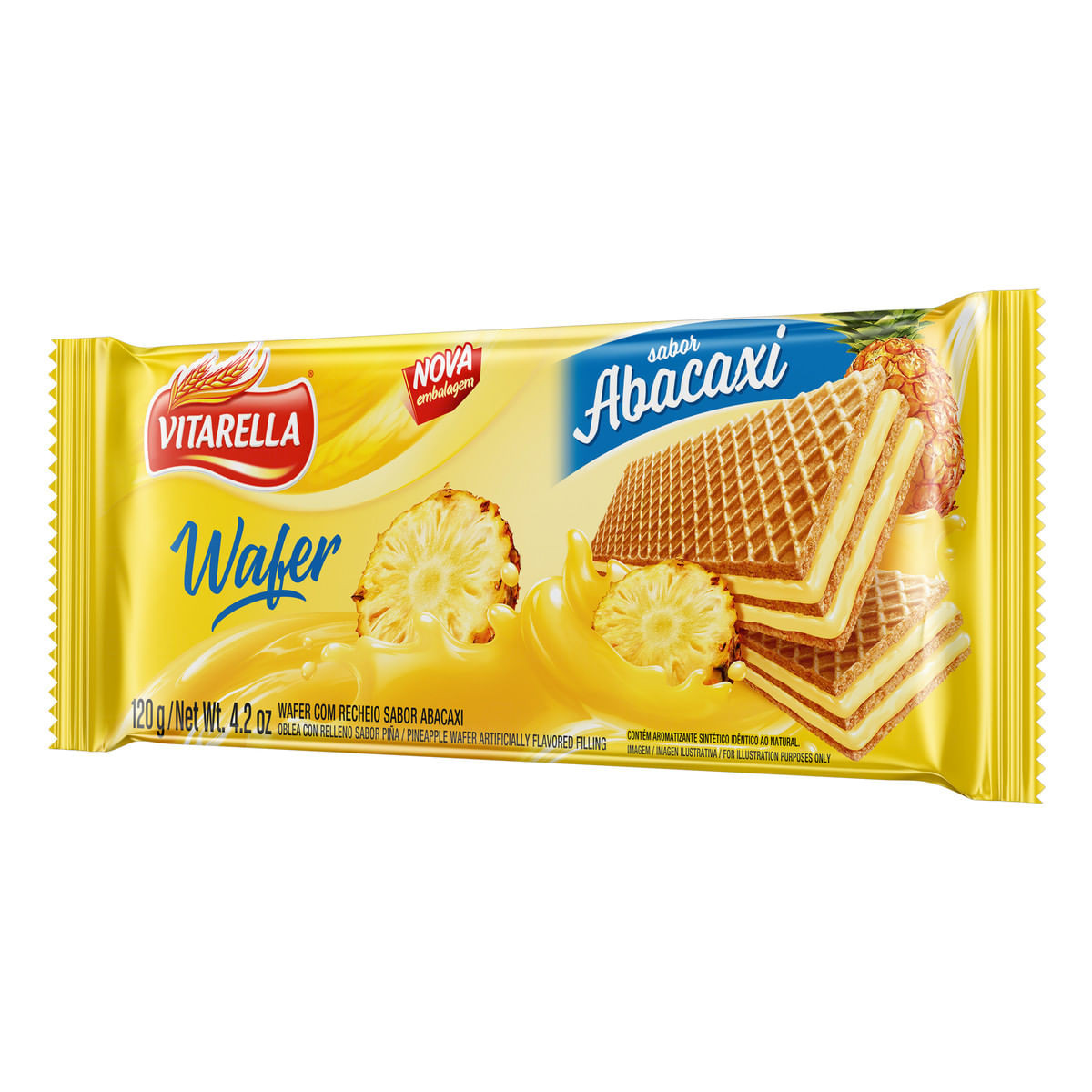 Biscoito Wafer com Recheio de Abacaxi Vitarella Pacote 120g