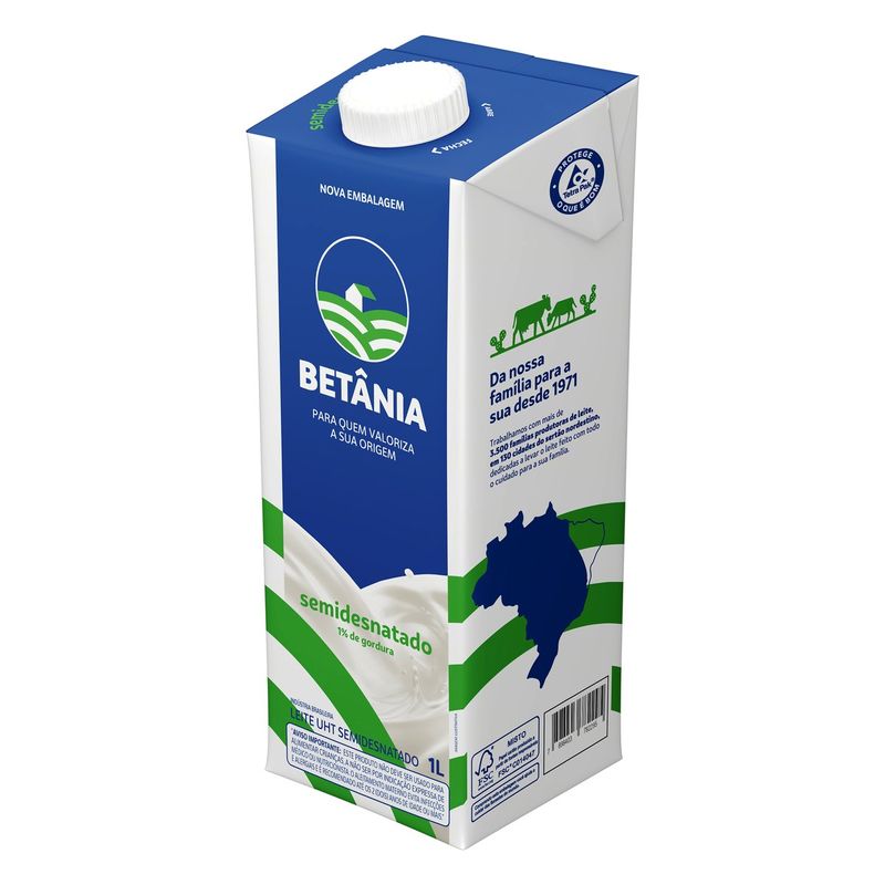 Leite Semidesnatado Betânia Caixa 1l
