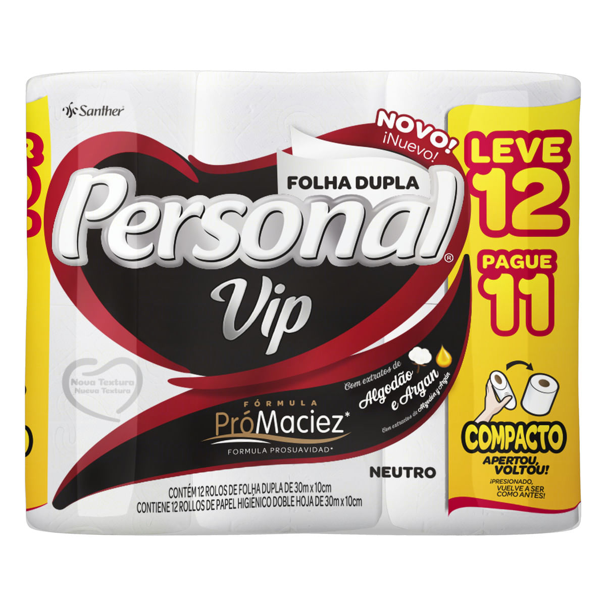 Papel Higiênico Folha Dupla Neutro Personal Vip Pacote Com 12 Unidades