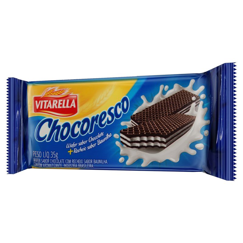 Biscoito Wafer de Chocolate Recheio Baunilha Chocoresco Vitarella ...