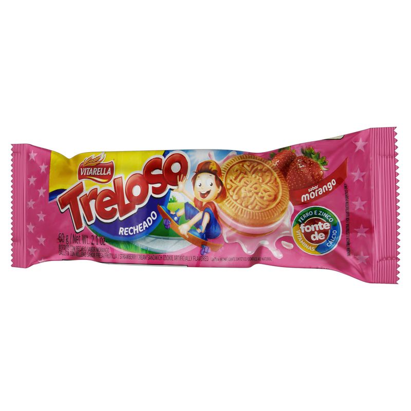 Biscoito com Recheio de Morango Treloso Vitarella Pacote 60g