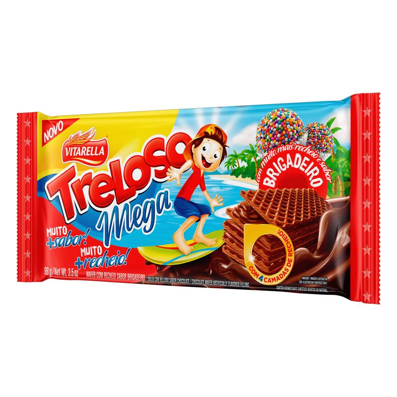 Biscoito Wafer com Recheio de Brigadeiro Treloso Mega Vitarella Pacote 98g