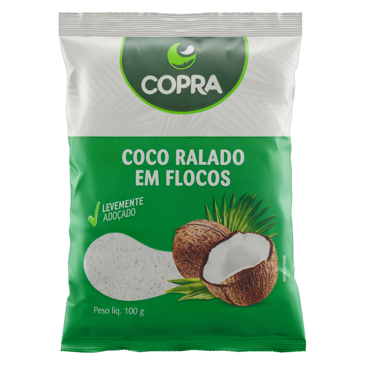 Coco Ralado Adoçado em Flocos Copra Pacote 100g