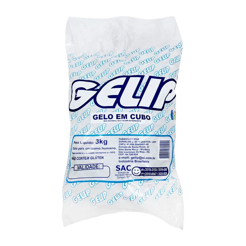 Gelo em Cubos Gelip Pacote 3kg