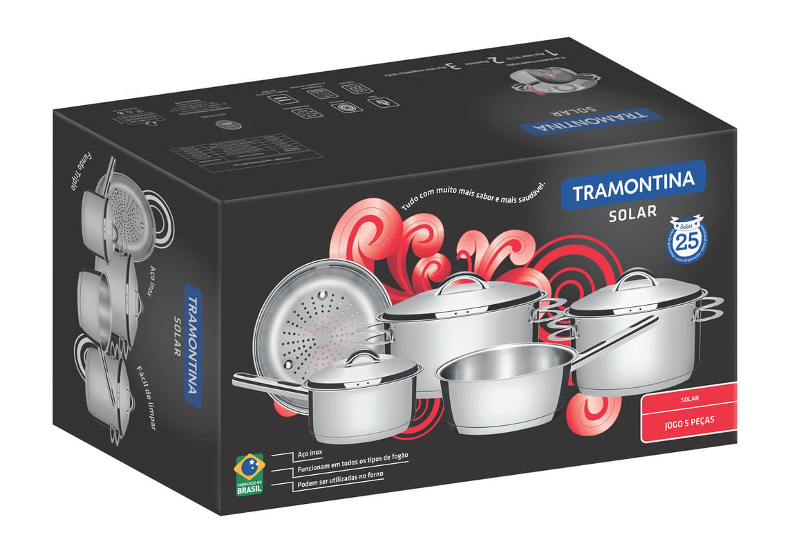 Conjunto de Panelas Solar Inox Tramontina 5 Peças