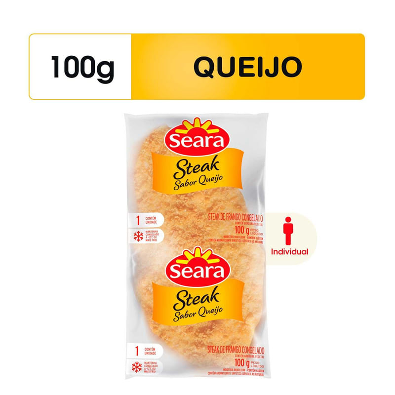 Steak de Frango Empanado com Queijo Seara Pacote 100g Steak de Frango Empanado com Queijo Seara Pacote 100g