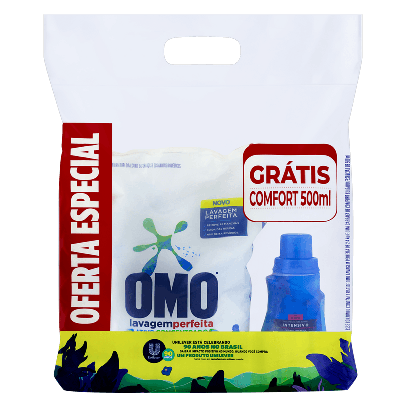 Lava-Roupas em Pó Lavagem Perfeita Omo Pacote 2,4kg Grátis Amaciante de ...