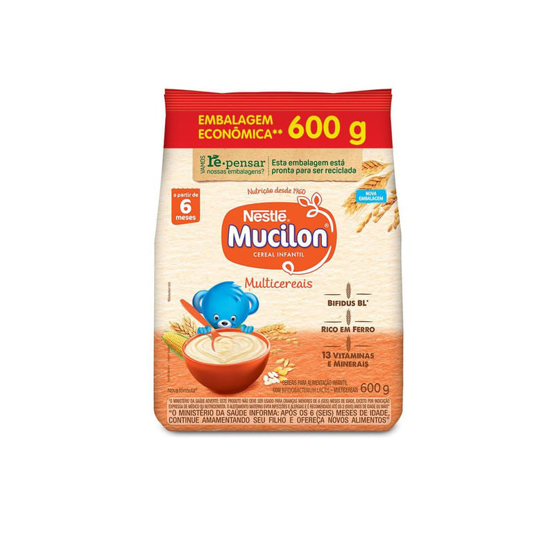 Cereal Infantil Multicereais Nestlé Mucilon Pacote 600g Embalagem Econômica