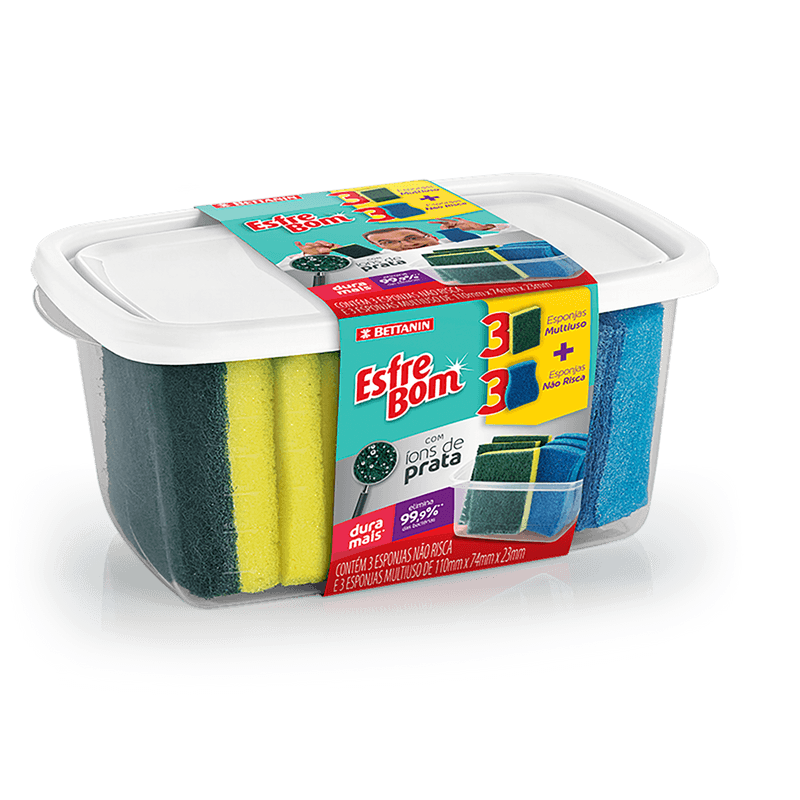 Kit Esponja Multiuso + Esponja Não Risca com Íons de Prata Esfrebom ...