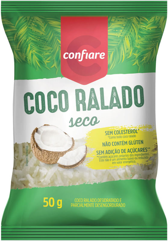 Coco Ralado Seco sem Açúcar Confiare Pacote 50g