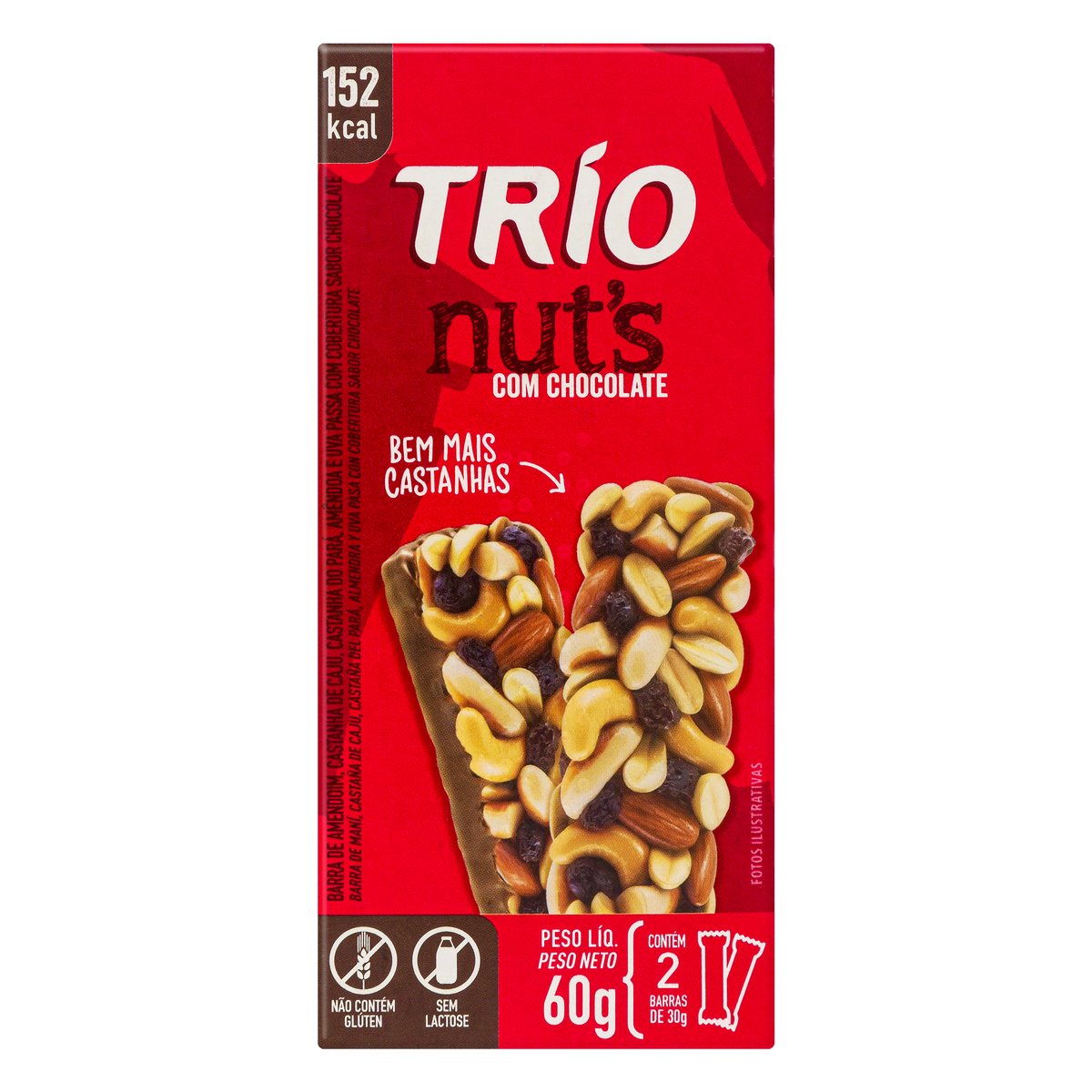 Barra de Cereal Nuts Cobertura Chocolate Trío Caixa 2 Unidades