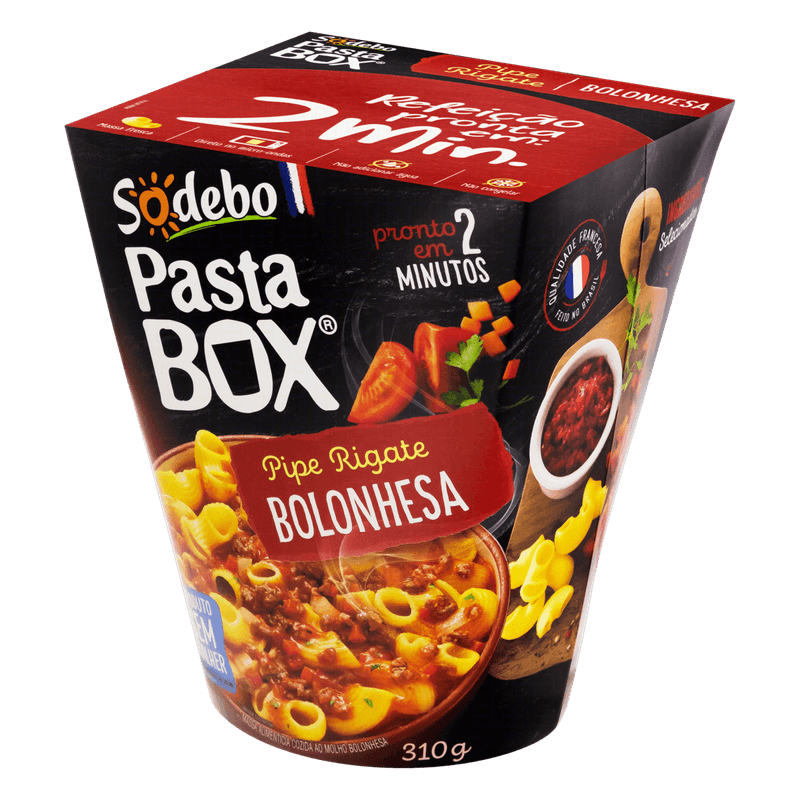 Massa Pipe Rigate Cozida ao Molho Sabor Bolonhesa Sodebo Caixa 310g