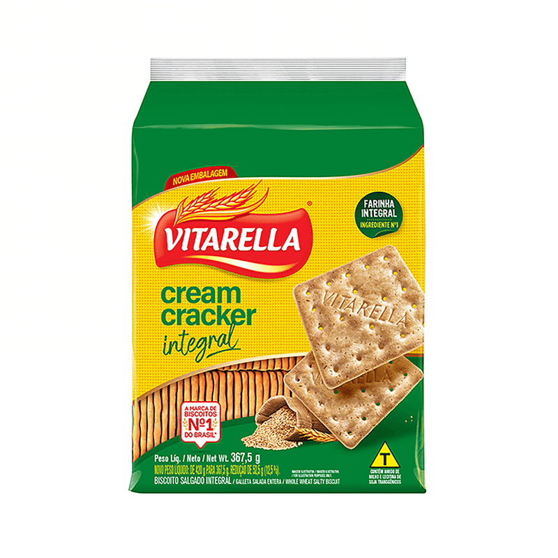 Biscoito Cream Cracker Integral Vitarella Pacote 367,5g Biscoito Cream Cracker Integral Vitarella Pacote 367,5g