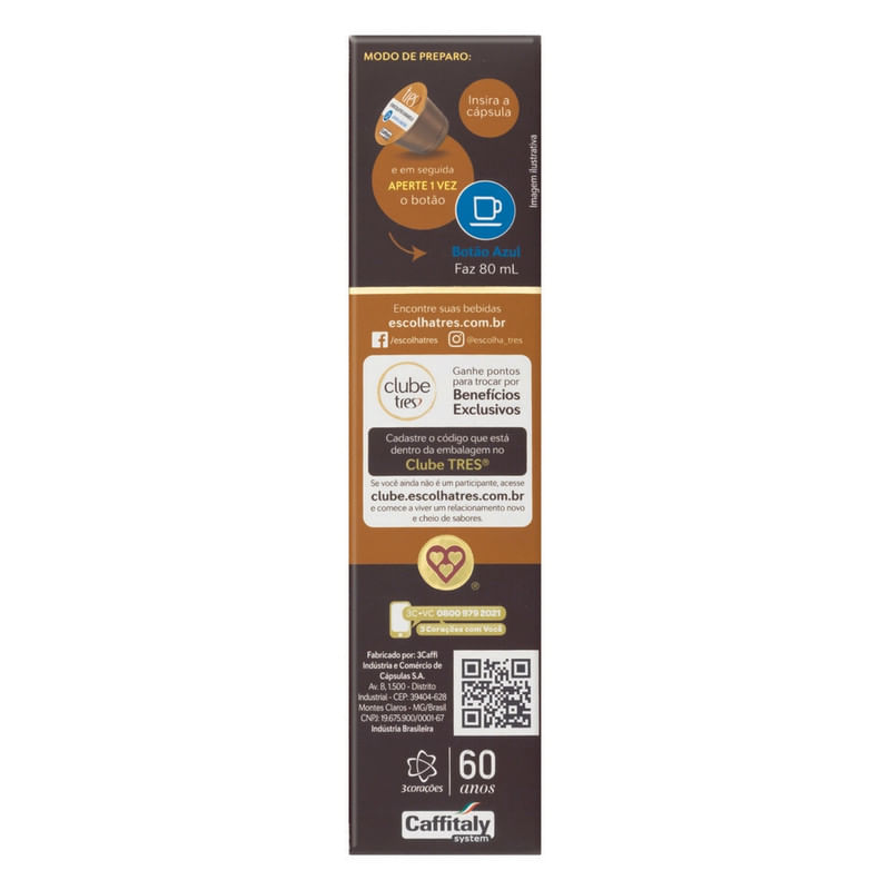 Café em Cápsula Chocolatto Caramello 3 Corações Caixa 110g com 10 Unidades