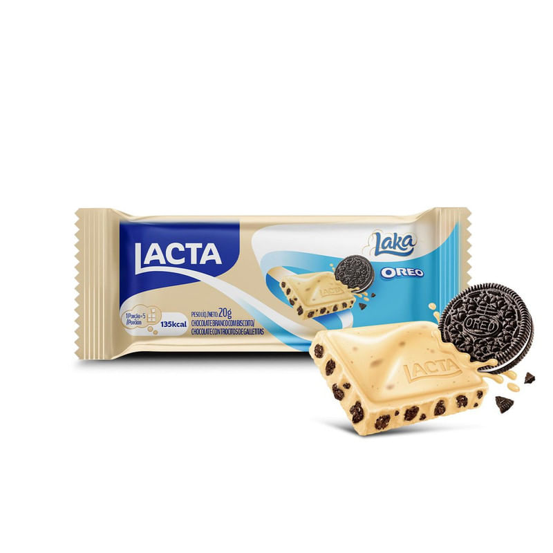 Barra de Chocolate Branco Biscoito Oreo Laka Lacta 20g