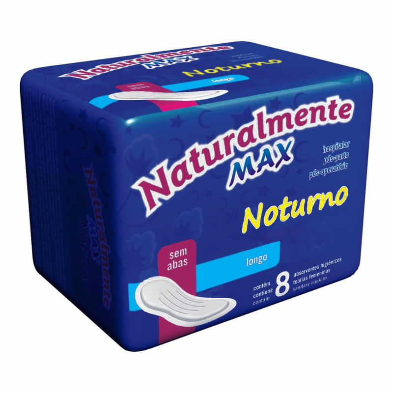 Absorvente sem Abas Noturno Longo Naturalmente Max Pacote com 8 Unidades